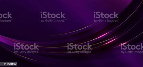 어두운 보라색 배경에 고급 곡선 황금 선과 조명 효과 텍스트 복사 공간 럭셔리 디자인 스타일 배경 주제에 대한 스톡 벡터 아트 및 기타 이미지 Istock