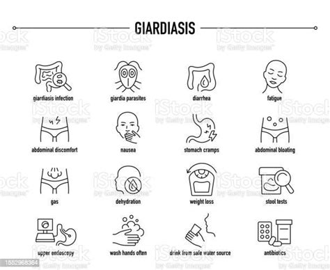 Gejala Giardiasis Set Ikon Vektor Diagnostik Dan Pengobatan Ilustrasi