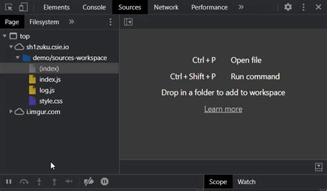 Debug Debug Sources Workspace