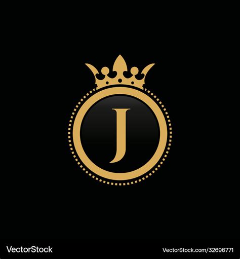 Letter J Royal Crown Luxury Logo Design Royalty Free Vector