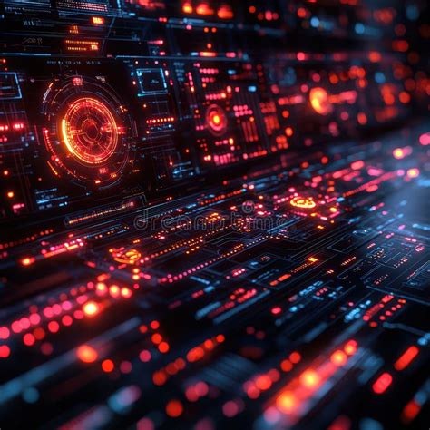 High Tech Digital Interface With Holographic Data Futuristic Graphs