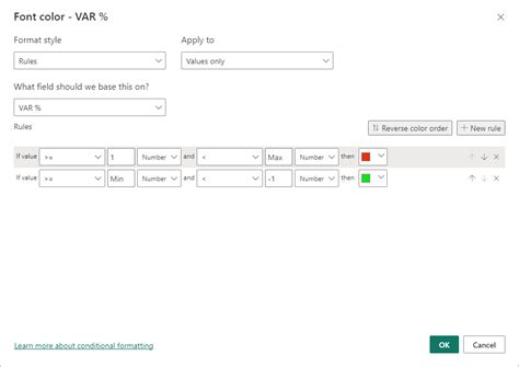 Solved Conditional Formatting Variance Percentage Microsoft Fabric Community