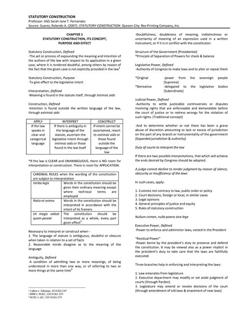 Stat Con Suarez Lecture Notes Statutory Construction Professor Asg