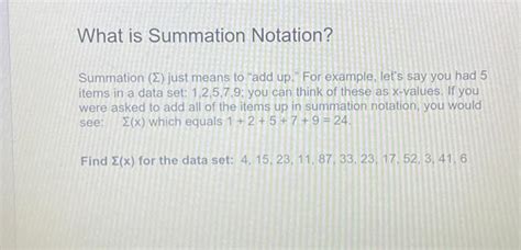 Solved What Is Summation Notation Summation Σ Just Means