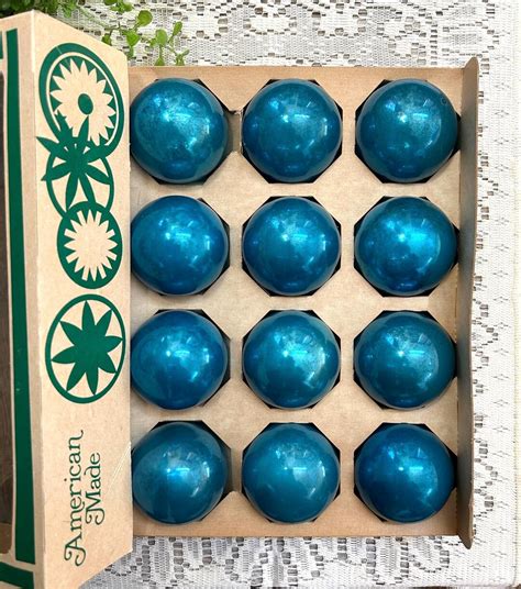 Set Of 12 Vintage Coby Mercury Glass Blue Tree Ornaments 1940s Made In