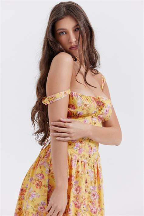 Tatiana Yellow Floral Print Midi Dress Dress In Beauty