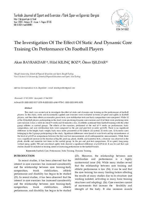 Pdf The Investigation Of The Effect Of Static And Dynamic Core Training On Performance On