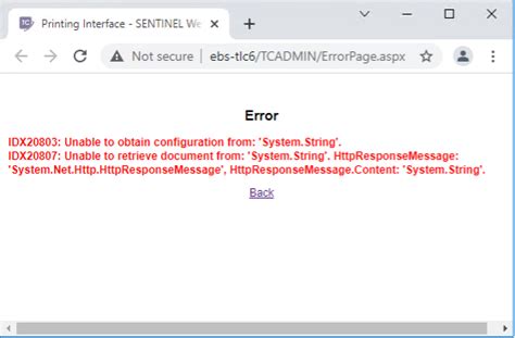 Idx20803 Unable To Obtain Configuration From Systemstring Teklynx Central Error Message