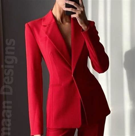 Women Red Luxury Premium Cotton 2 Piece Suit For Office And Promwomen