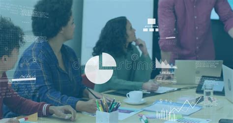 Animation Of Charts Processing Data Over Colleagues At Casual Office
