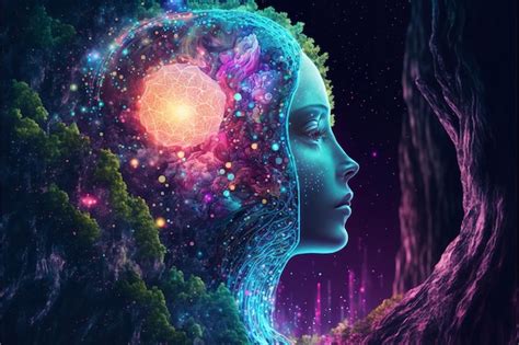 premium photo a humanoid cyber girl with a neural network think copy