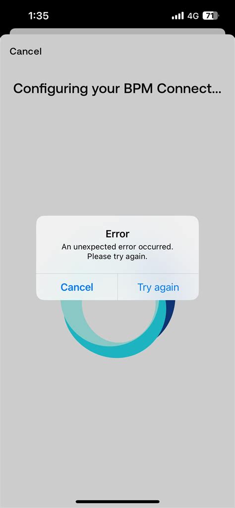 Bpm Connect “unexpected Error “ Ios Rwithings