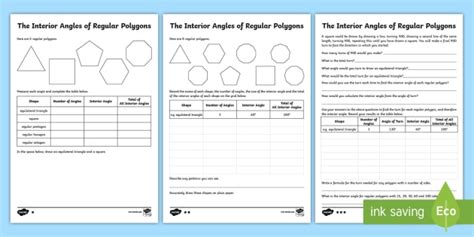 Interior Angles In Polygons Worksheet Maths Resources