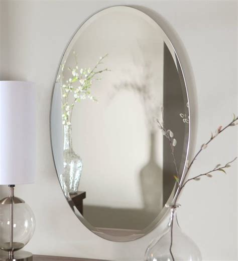 Buy Glass Oval Wall Mirror In Silver Colour By Elegant Arts And Frames