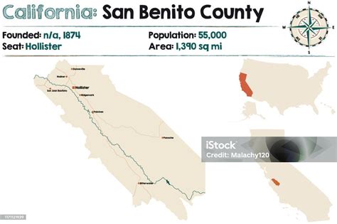Map Of San Benito County In California Stock Illustration Download