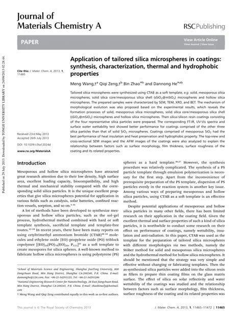 Pdf Application Of Tailored Silica Microspheres In Coatings Synthesis Characterization