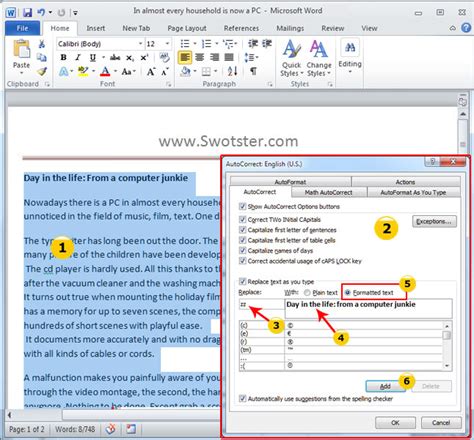 Swotster Word 2010 Autocorrect 2