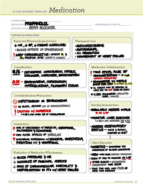 Propranolol Heart Meds ATI Active Learning Template ACTIVE