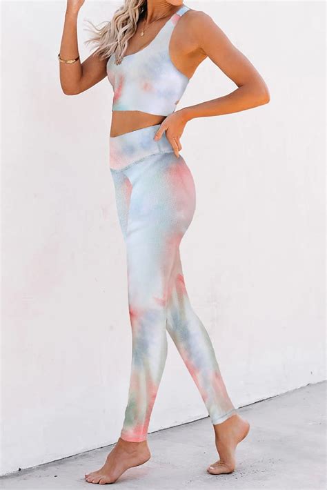 Tie Dye Print Sport Bra Pants Set