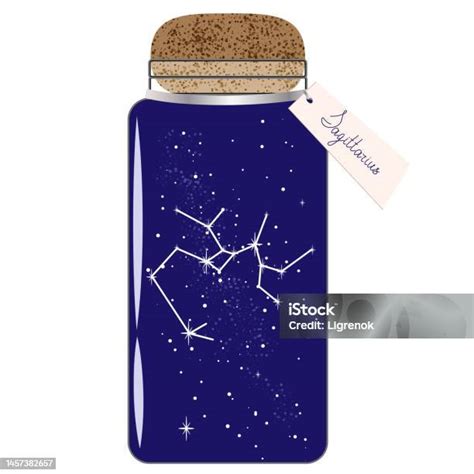 Toples Kaca Dengan Rasi Bintang Zodiak Sagitarius Di Langit Malam