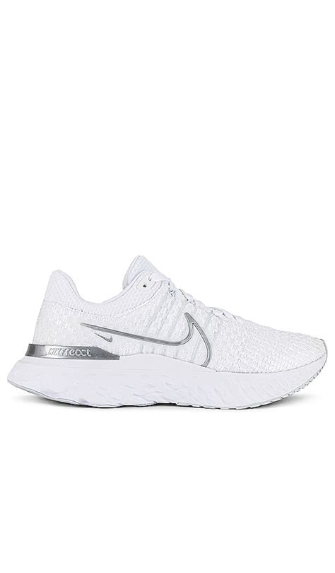 Nike React Infinity Run Flyknit In White And Metallic Silver Revolve