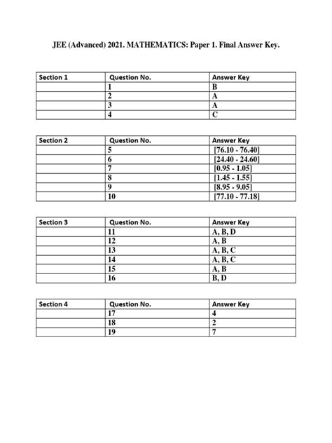 Final Answer Key Mathematics Pdf