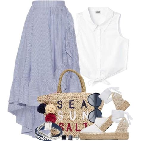 Ruffled Skirt And Tie Front Top Polyvore Set Coastal Prep Striped Midi