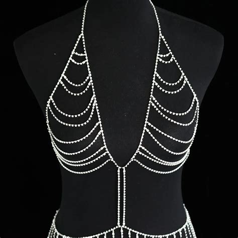 Sexy Body Chain Gold Bikini Bra And Brief Set Jewelry Wholesale Halter