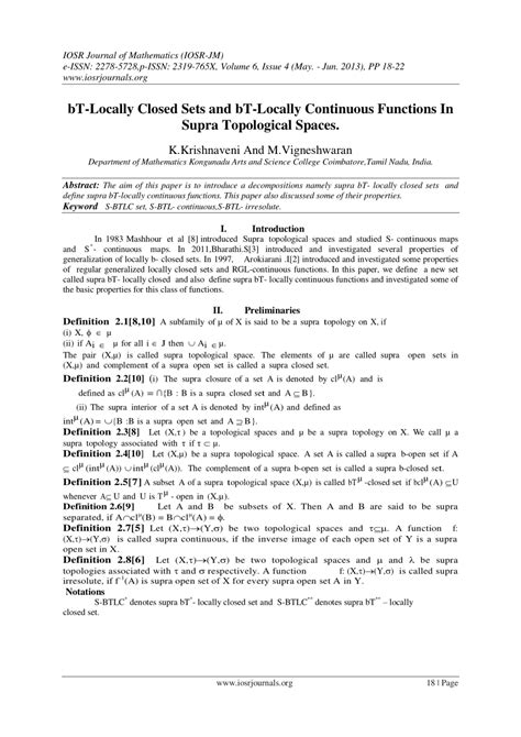 Pdf Bt Locally Closed Sets And Bt Locally Continuous Functions In Supra Topological Spaces