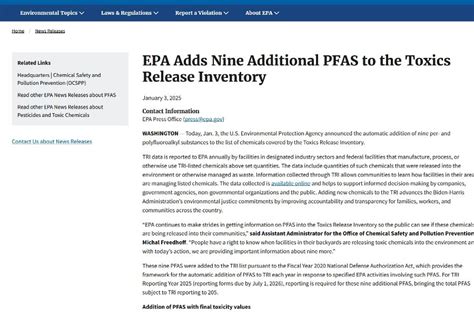 Nueve Pfas Adicionales En El Inventario De Tóxicos De La Usepa Asersagua