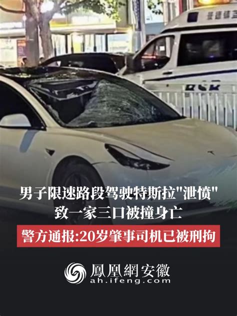 凤观news 近日，江西景德镇，男子限速路段驾驶特斯拉“泄愤”，致一家三口被撞身亡，警方通报：20岁肇事司机已被刑拘。交通事故 超速