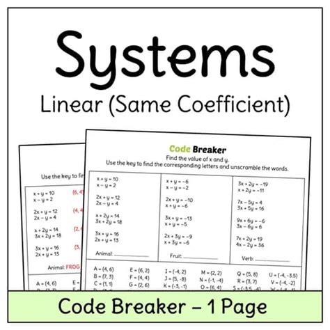 Systems Of Linear Equations Same Coefficient Code Breaker By Hazel