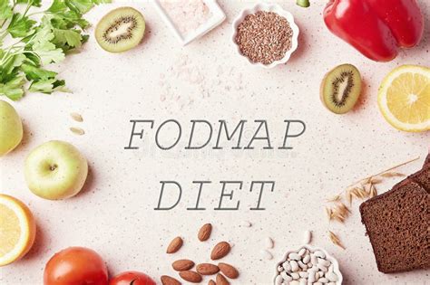 Fodmap Concept With Text In Center Low Ingredients Diet Fruits Vegetables Greenery Nuts