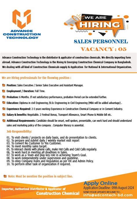 Advance Construction Technology Act On Linkedin We Are Hiring Application Last Date 09th