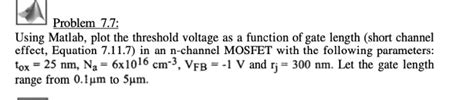 Problem Using Matlab Plot The Threshold Voltage Chegg