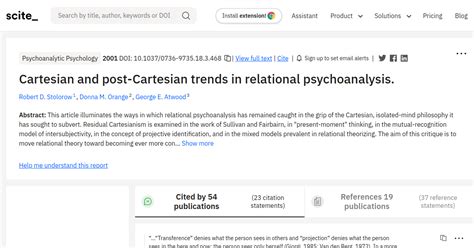Cartesian And Post Cartesian Trends In Relational Psychoanalysis Scite Report