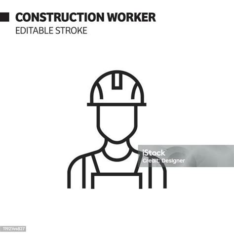 建築工人線圖示輪廓向量符號插圖圖元完美可編輯的描邊向量圖形及更多建築工人圖片 建築工人 建築地盤 人 Istock