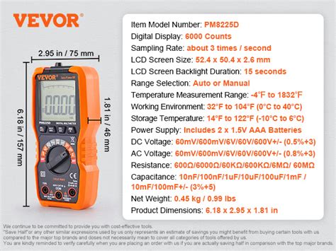 Vevor Digital Multimeter 6000 Counts Multimeter Tester Dc Ac Voltmeter Ncv Ohm Volt Amp