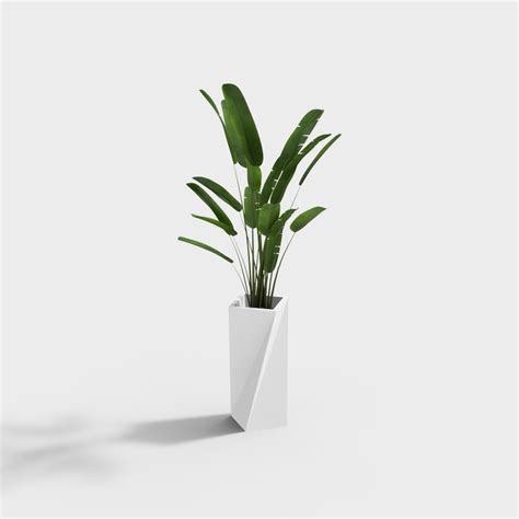 玻璃钢白色扭矩长方形花盆 盆栽 3d模型素材 免费3d模型库 模袋云