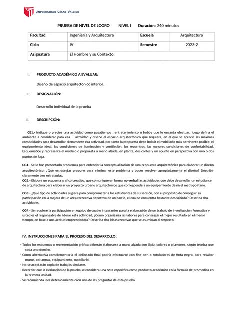 Examen Del Logro 2023 Ejercicios De Arquitectura Docsity