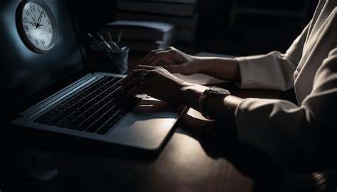 premium ai image busy businessman typing e mails on laptop at dark