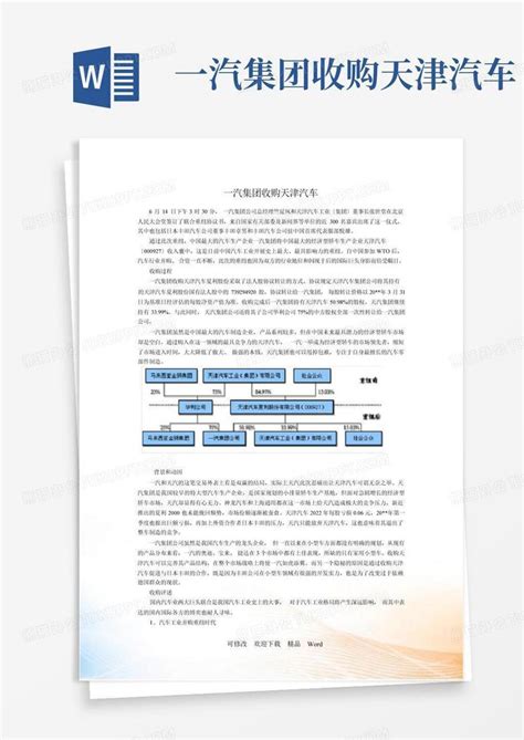 一汽集团收购天津汽车 Word模板下载编号qbnapyok熊猫办公