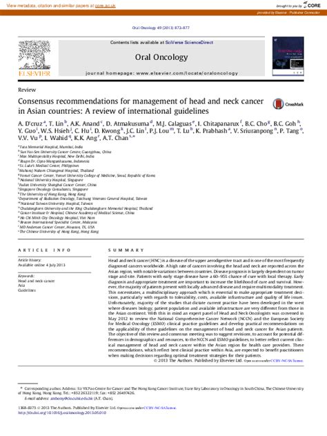 Pdf Consensus Recommendations For Management Of Head And Neck Cancer In Asian Countries A