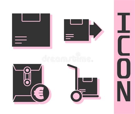 Set Hand Truck And Boxes Carton Cardboard Box Envelope With Euro