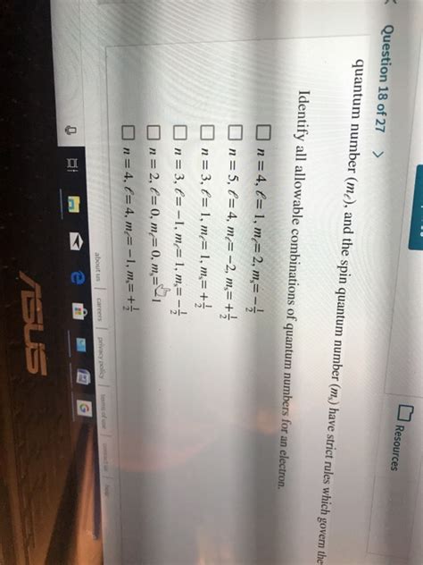 Solved Resources Question 18 Of 27 Quantum Number Me And Chegg Com
