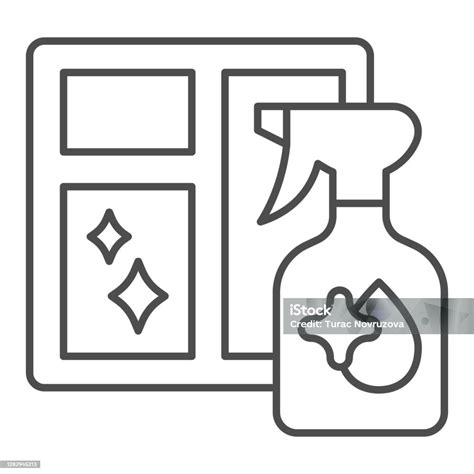 窗戶和清潔噴霧細線圖示清潔服務概念噴霧瓶玻璃標誌在白色背景洗滌劑為窗口圖示在輪廓風格為移動網路向量圖形向量圖形及更多乾淨圖片 Istock