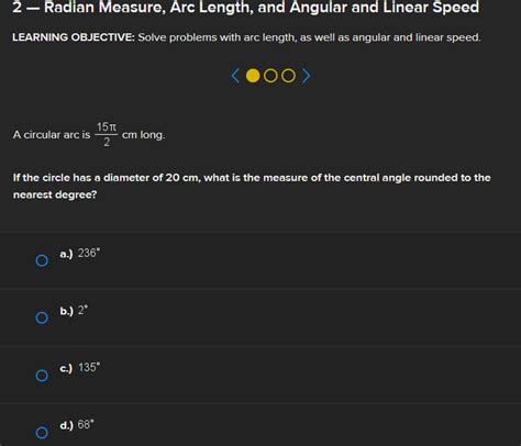 Solved 2 ﻿radian Measure Arc Length And Angular And