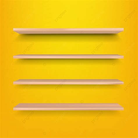 Empty Wooden Shelf Isolated Yellow Background Room Equipment Empty