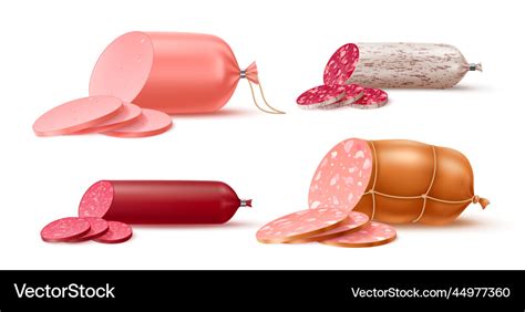 Realistic Sausages With Slices Whole And Sliced Vector Image