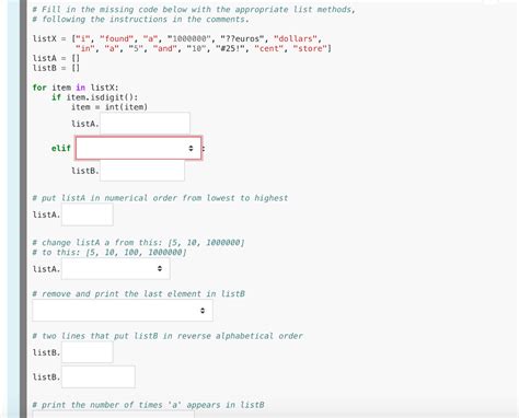 Solved Fill In The Missing Code Below With The Appropriate Chegg